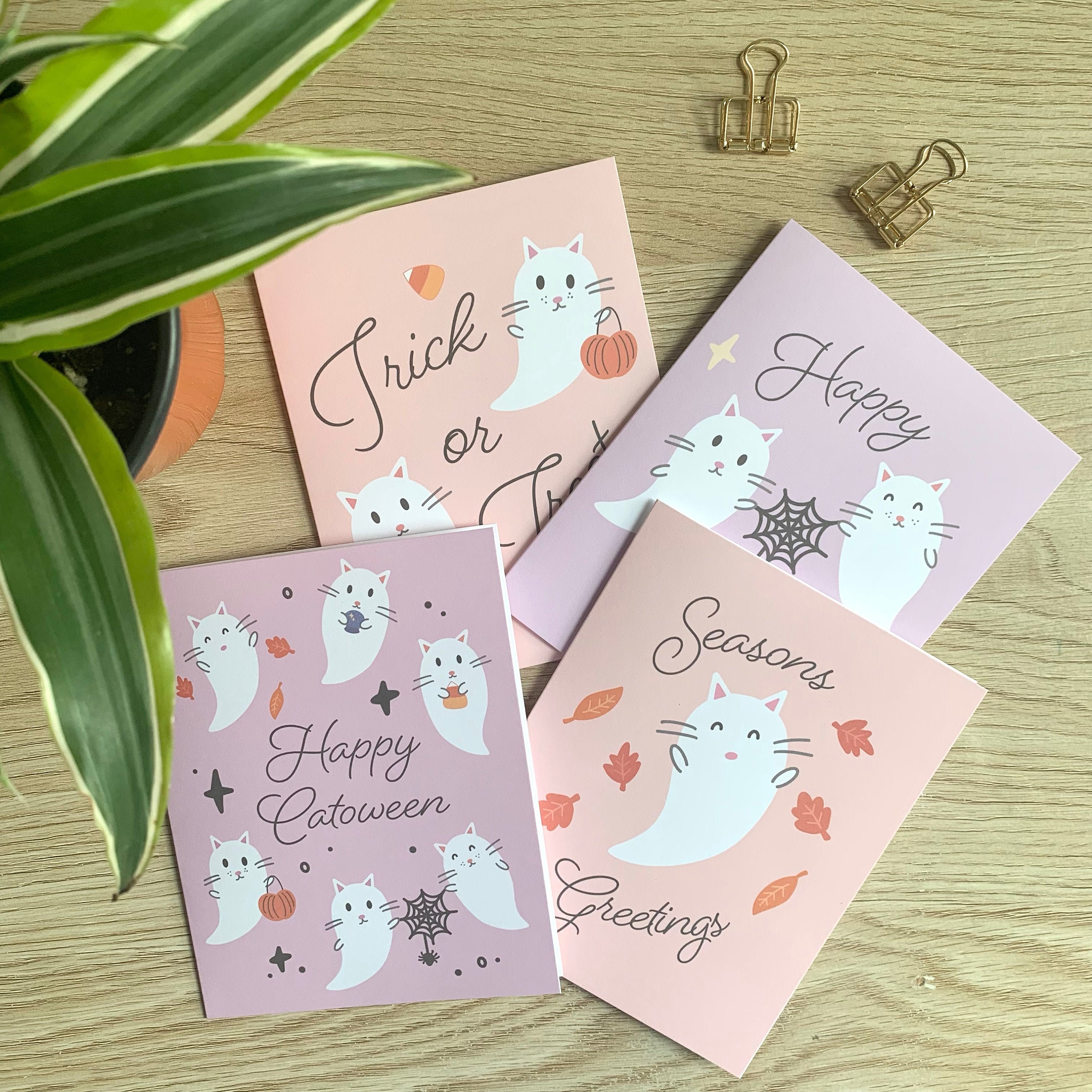 Halloween Card Set (4), Halloween Cards, Card Sets, Fall Greeting Cards ...