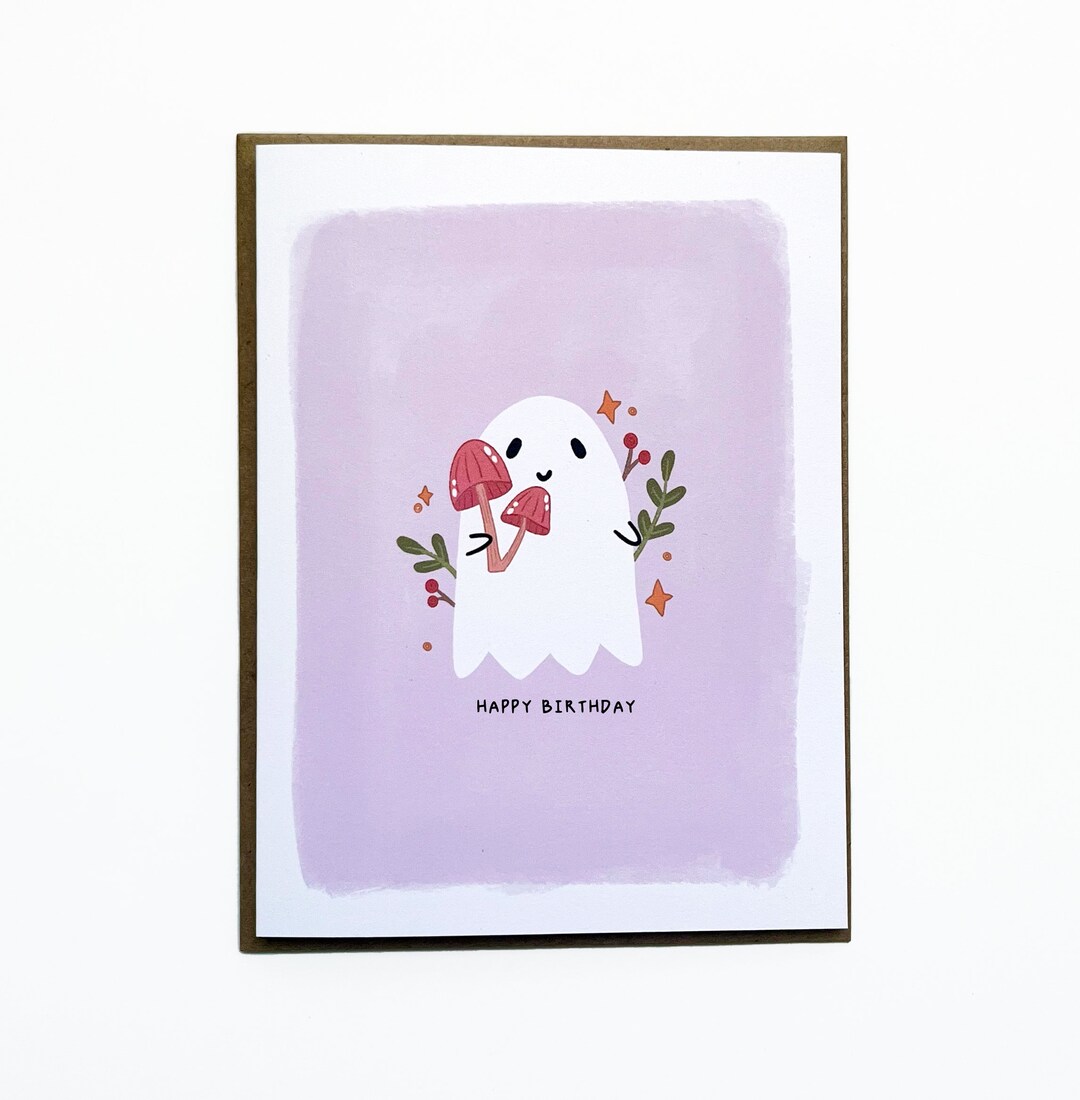 Happy Birthday Ghost Card, Ghosts Cards, Mushroom Birthday, Mushroom ...