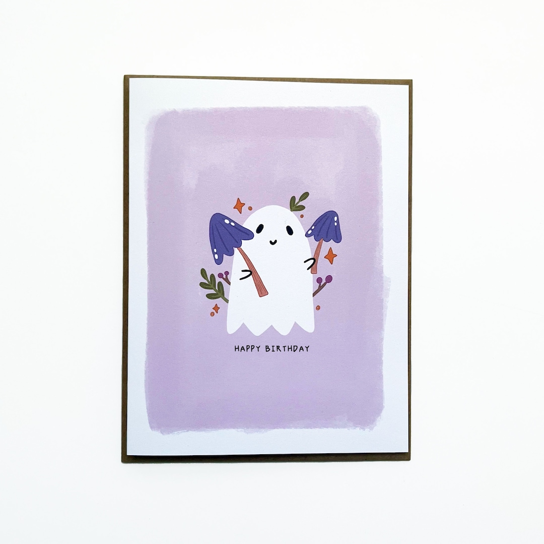 Happy Birthday Ghost Card, Ghosts Cards, Mushroom Birthday, Mushroom ...