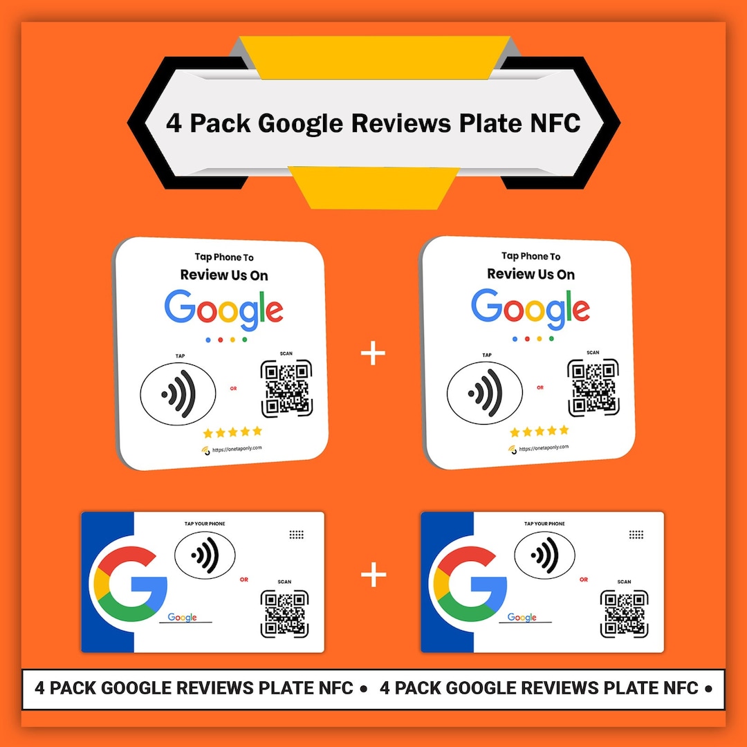 4 Pack Google Reviews Plate NFC Google Reviews Card Bundle One Tap ...