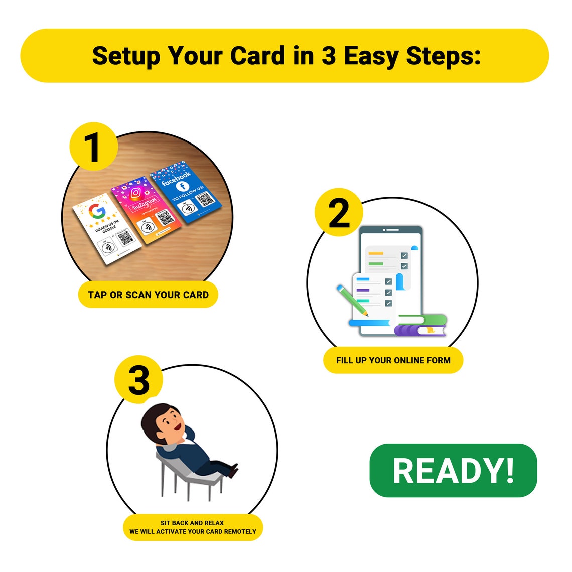 3 Pack Social Media NFC Cards: Google, Facebook, Instagram - Etsy