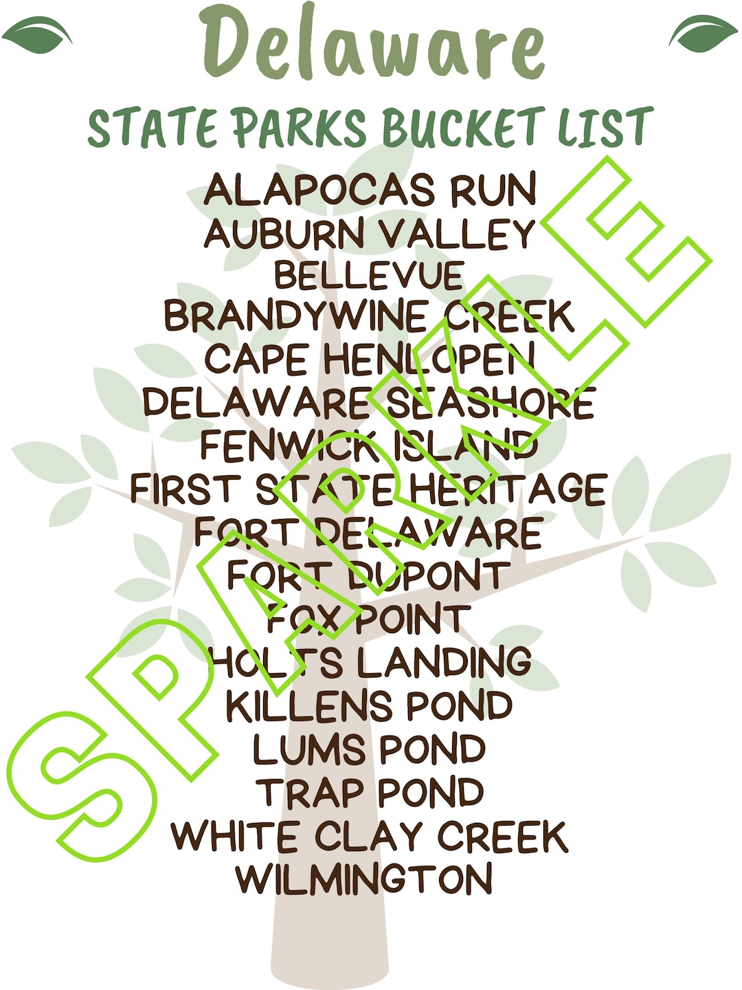 Delaware State Parks Bucket List Printable - Etsy