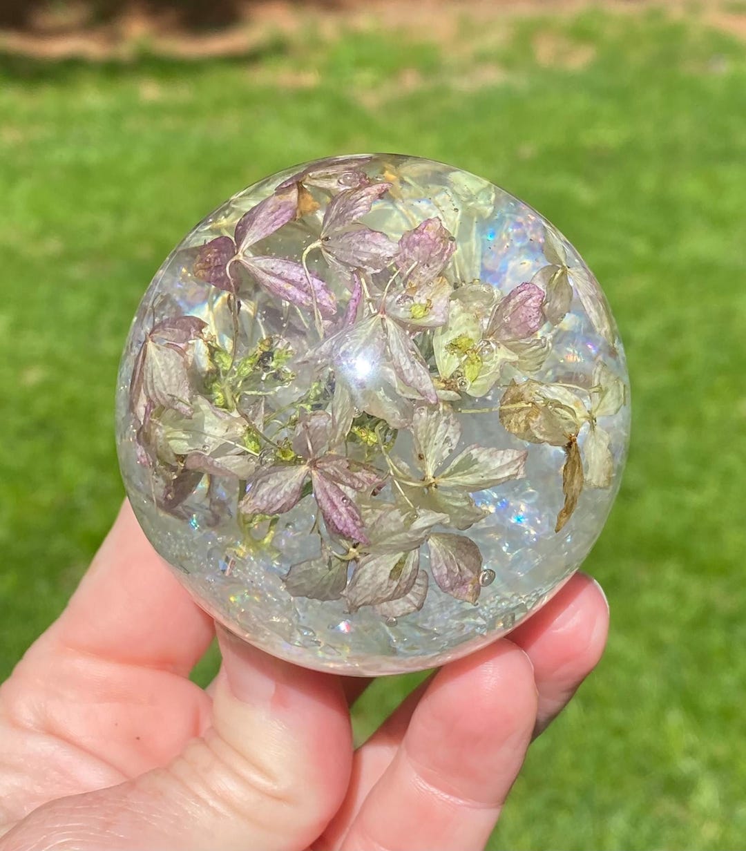 Flowers in Resin Globe Clear Sparkly Resin Sphere With Real Hydrangea ...