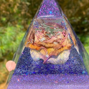 Giant Purple Resin Pyramid With Real Dried Rose and Amethyst - Etsy
