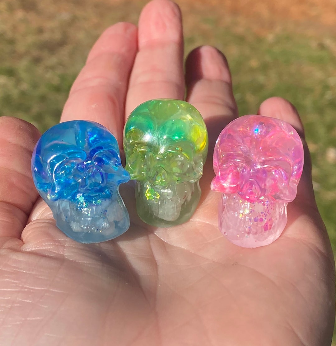 Gemstone Glow in the Dark Bubble Head Mini Skulls Set, 3 Mini Skulls ...