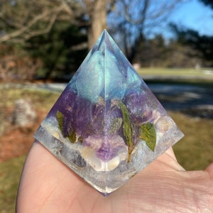 Resin Pyramid With Real Seashells and Real Flowers Pearly Pastel Blue ...