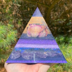 Giant Purple Resin Pyramid With Real Dried Rose and Amethyst - Etsy