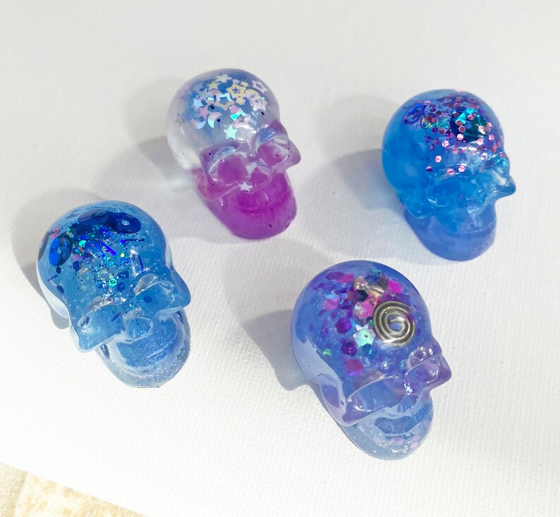 Mini Skulls Set, 4 Mini Skulls Blue and Pink With Holographic Silver ...