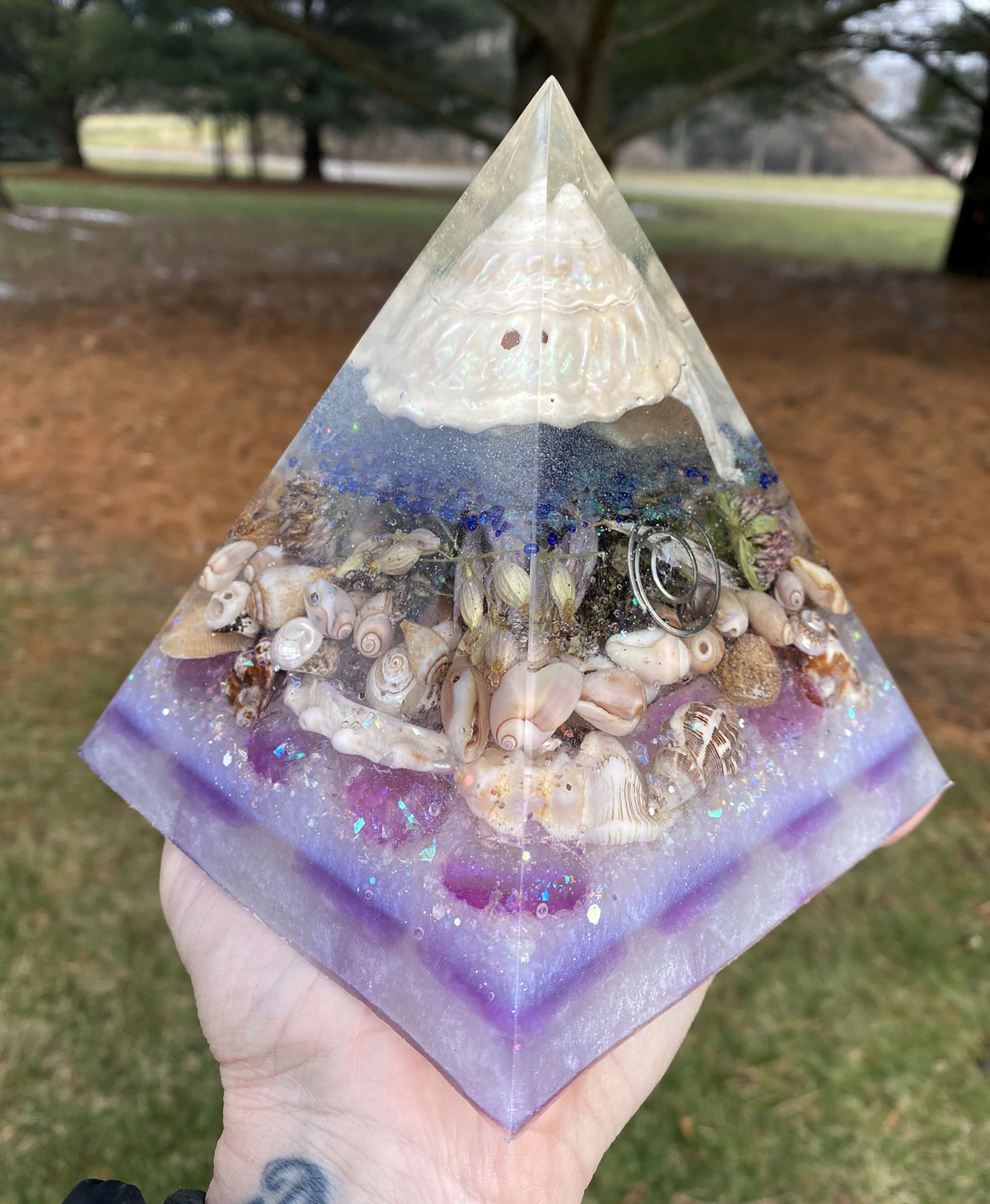 Giant Resin Pyramid Night Light With Seashells, Wildflowers, Glitter ...