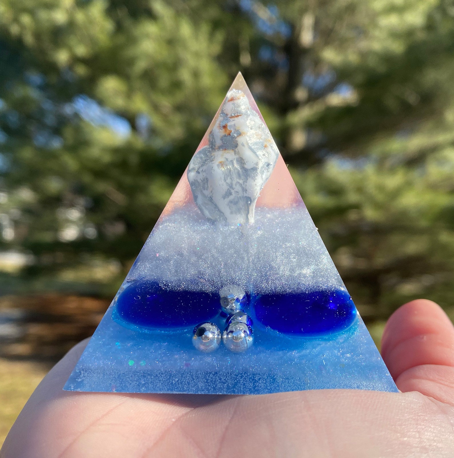 Seashell Pooping Silver Balls on Blue Clouds, Resin Pyramid - Etsy