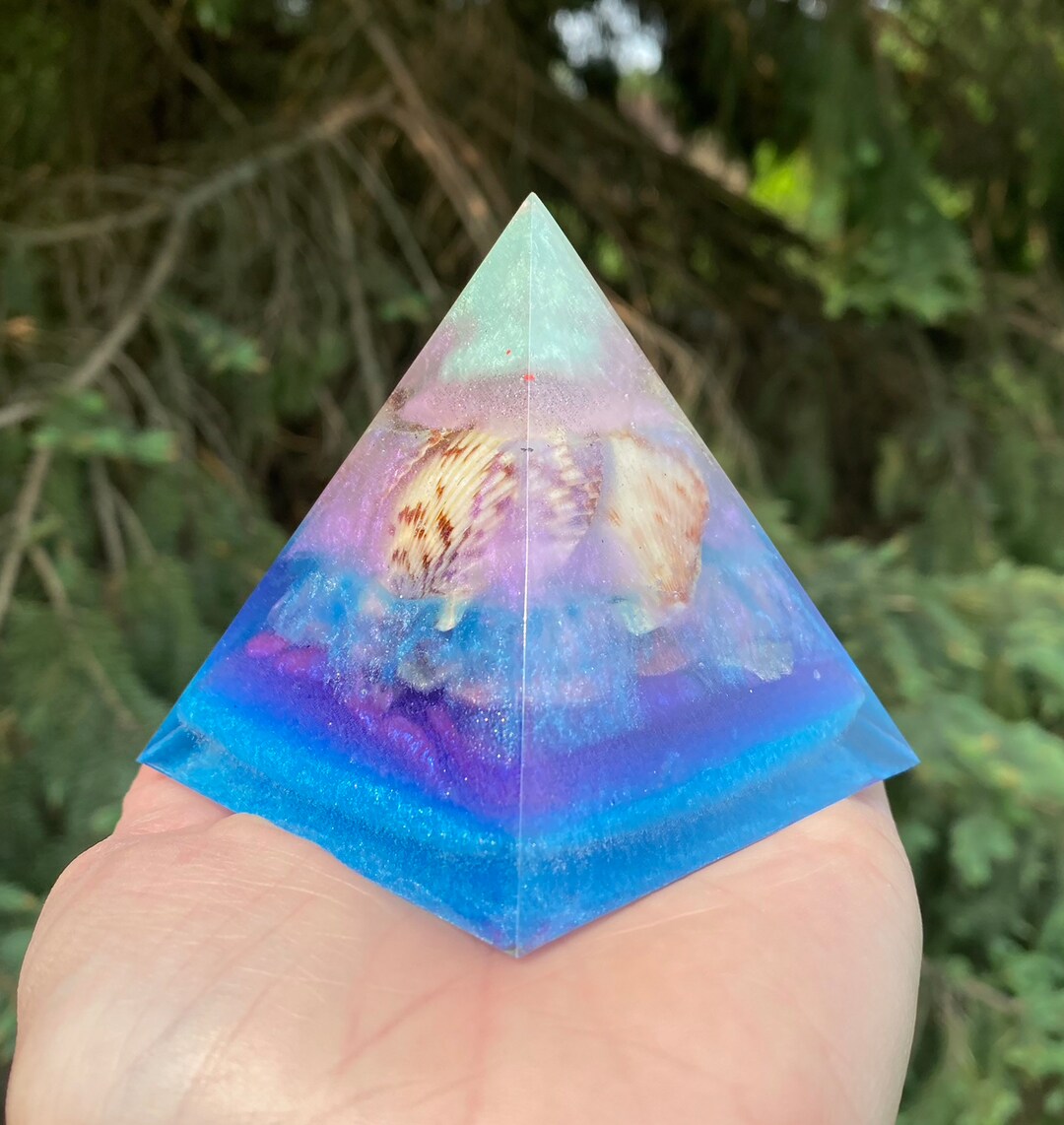 Resin Pyramid, Glow With Seashells, Purple, Turquoise, Ocean Art - Etsy