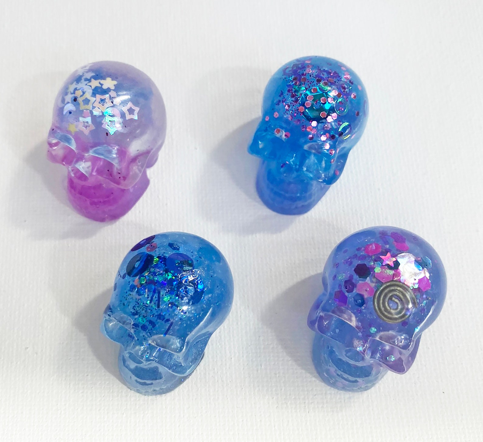 Mini Skulls Set, 4 Mini Skulls Blue and Pink With Holographic Silver ...