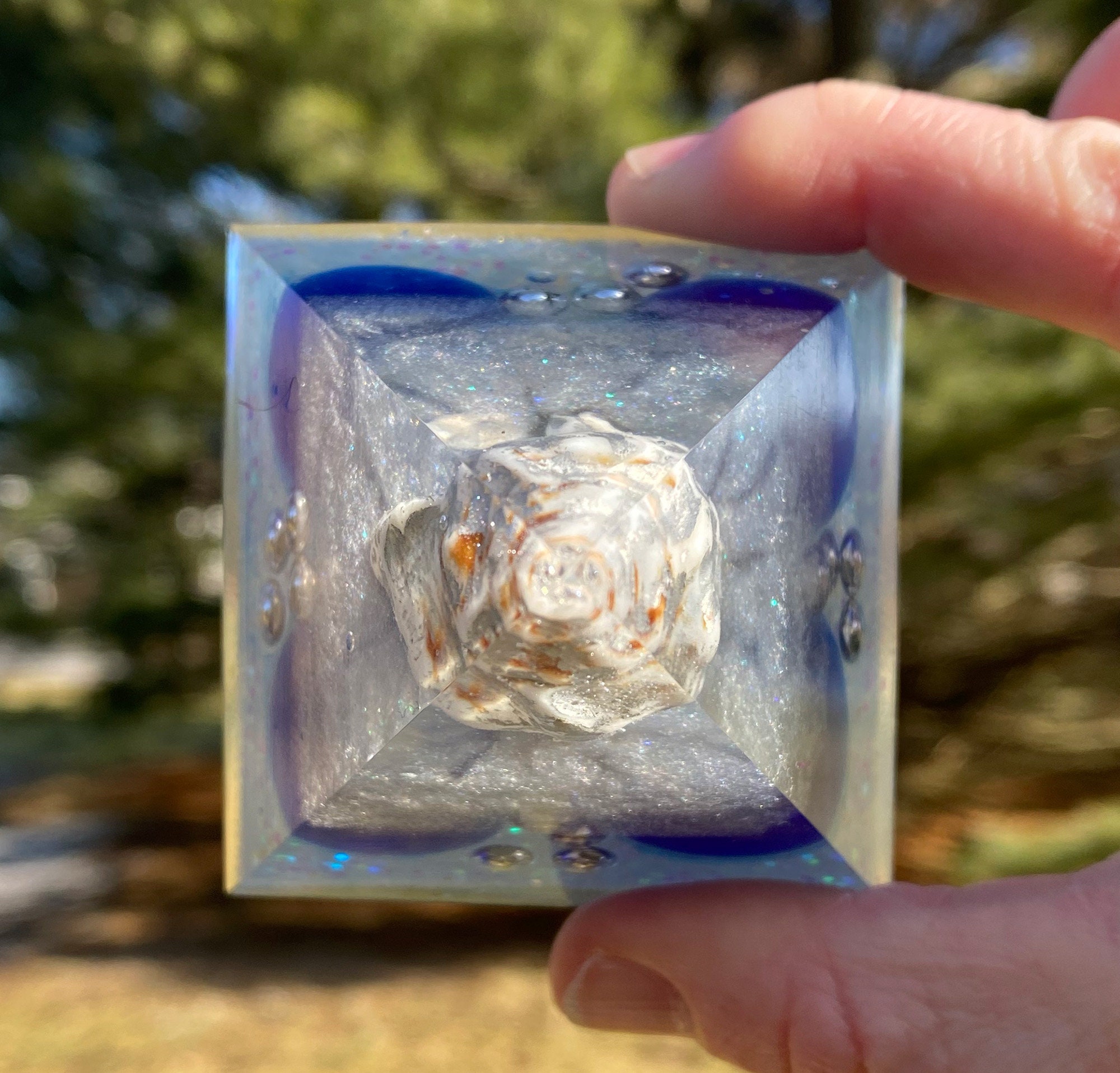 Seashell Pooping Silver Balls on Blue Clouds, Resin Pyramid - Etsy