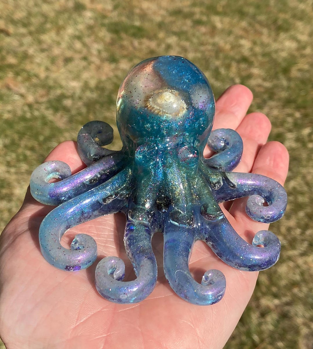 Resin Octopus With Real Seashell, Blue and Purple, Octopus Art, Gift ...