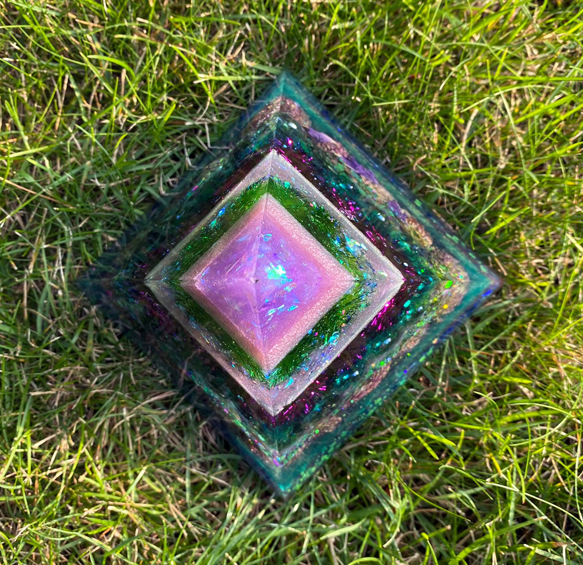 Purple and Green Pyramid Resin With Wildflower Art Home Decor Sparkle ...