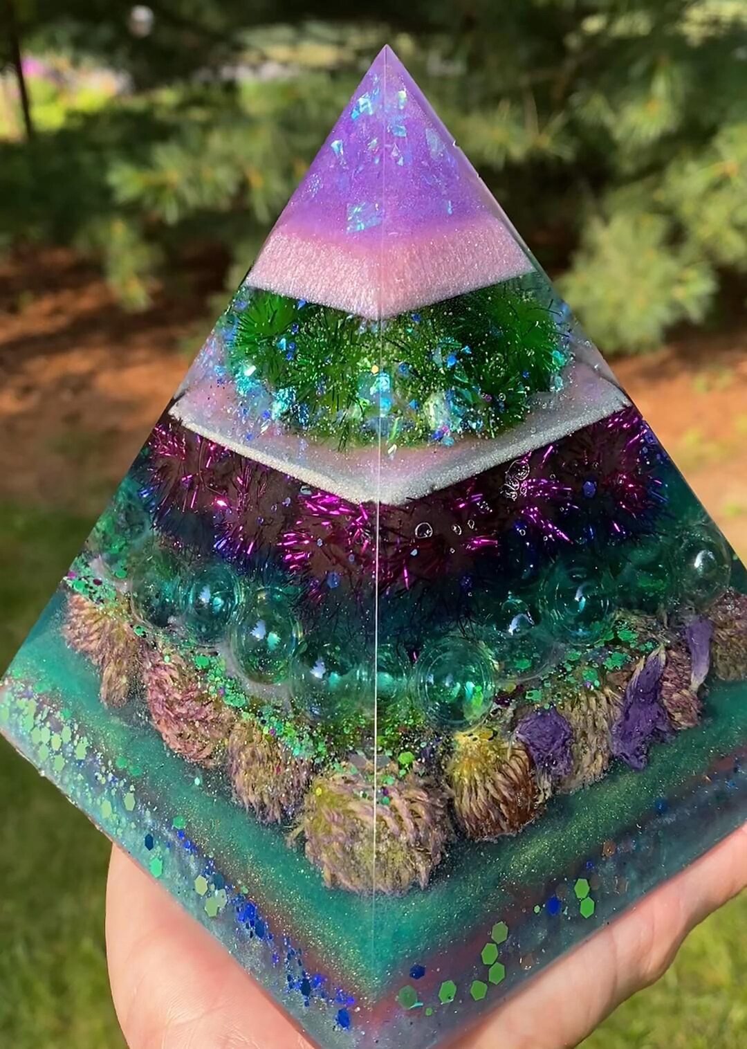 Purple and Green Pyramid Resin With Wildflower Art Home Decor Sparkle ...