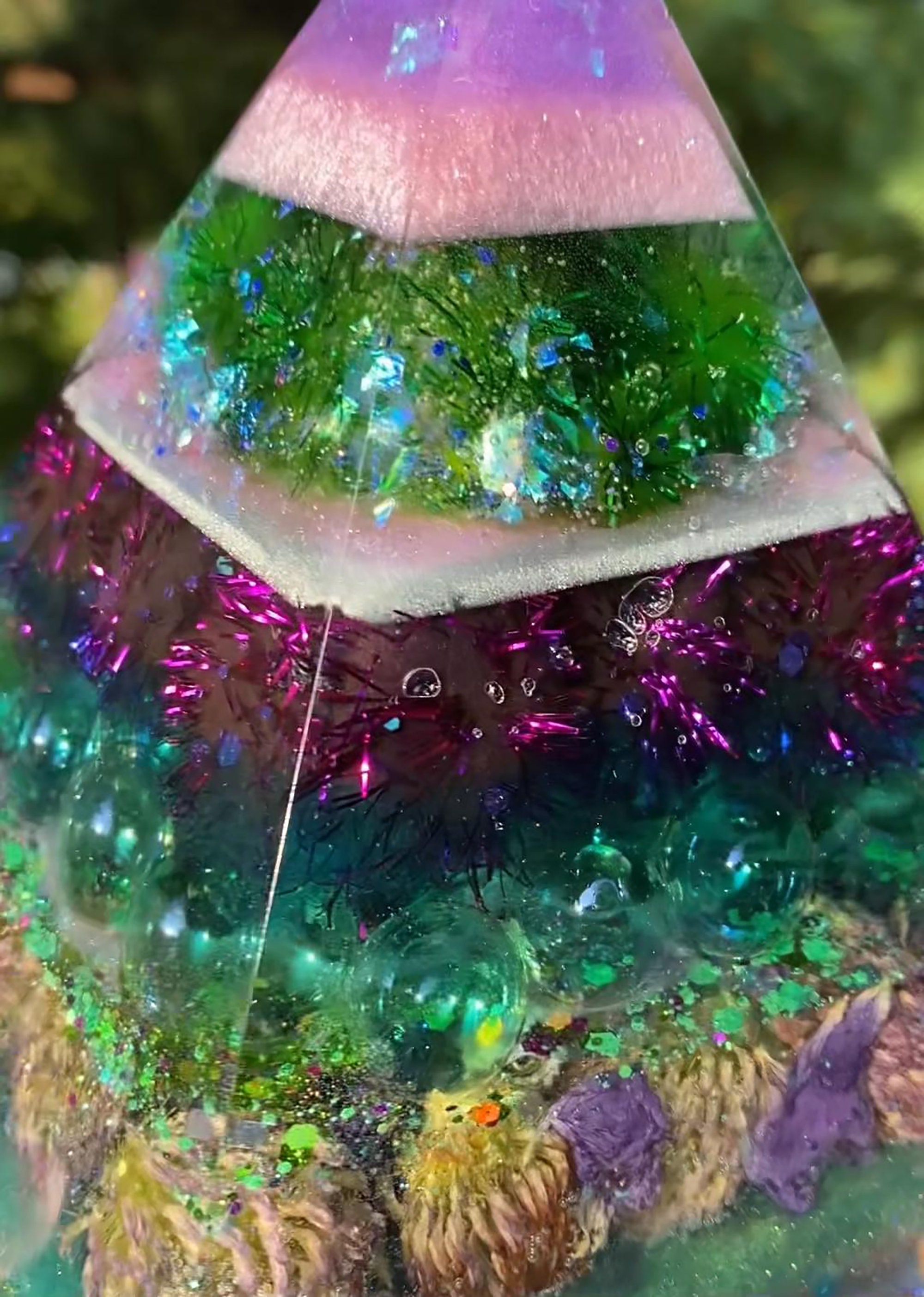 Purple and Green Pyramid Resin With Wildflower Art Home Decor Sparkle ...