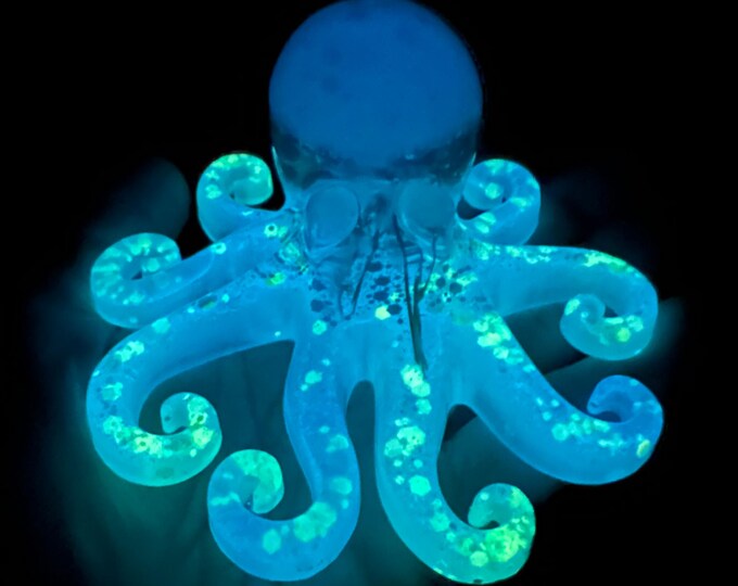 Glow in the Dark Octopus With Real Wildflowers, Green. Blue and Yellow ...