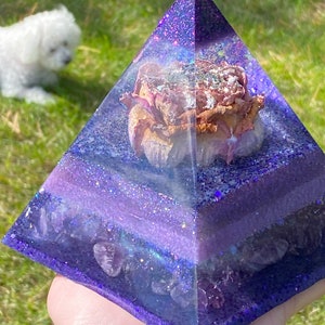 Giant Purple Resin Pyramid With Real Dried Rose and Amethyst - Etsy