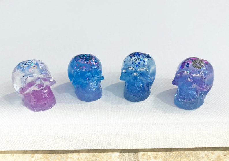 Mini Skulls Set, 4 Mini Skulls Blue and Pink With Holographic Silver ...