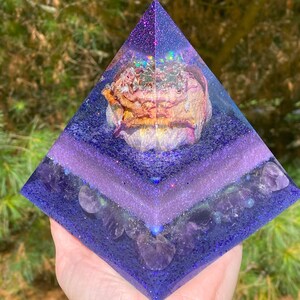 Giant Purple Resin Pyramid With Real Dried Rose and Amethyst - Etsy