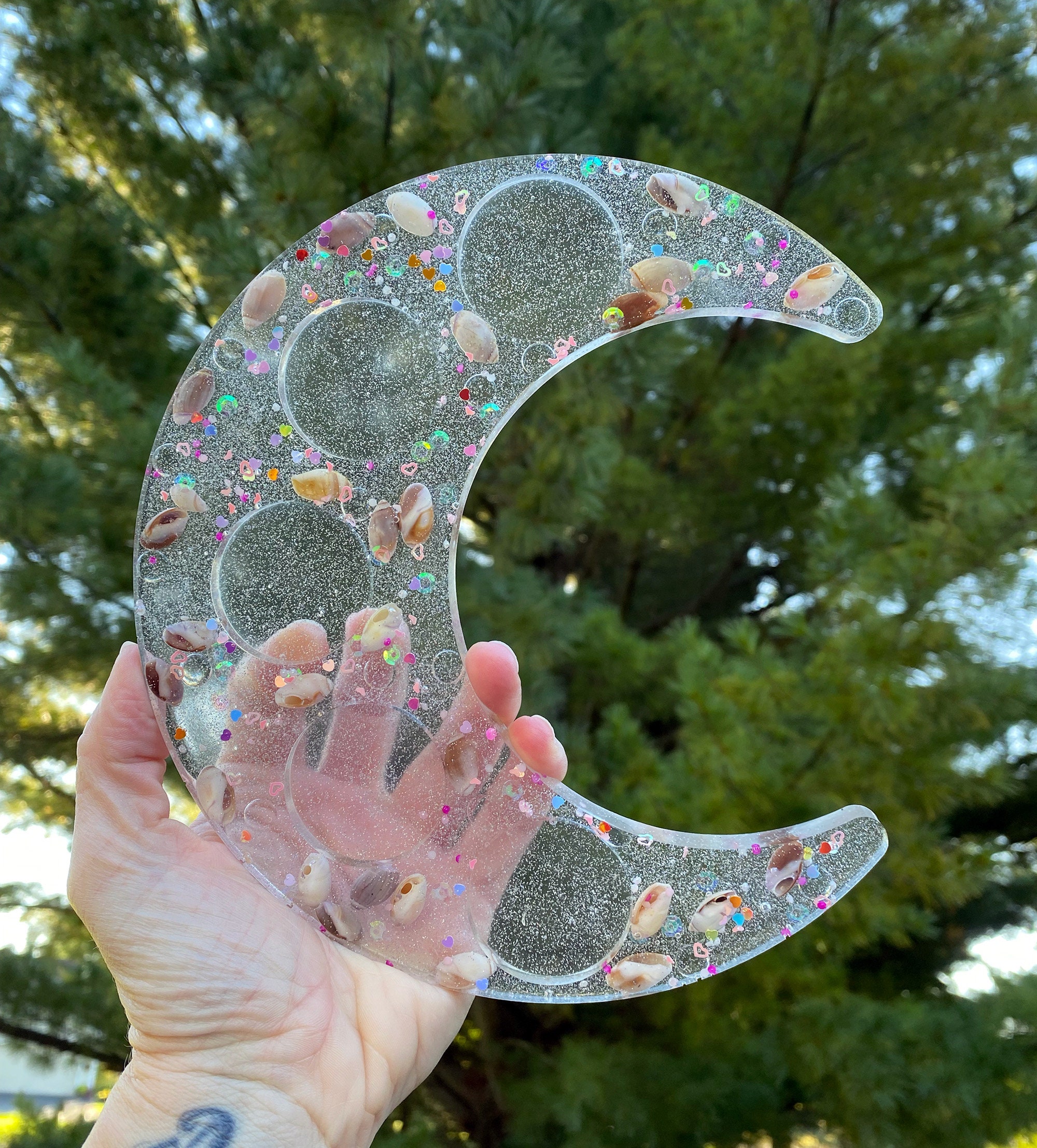 Crescent Moon 5 Candle Holder, Seashells and Sequins - Etsy