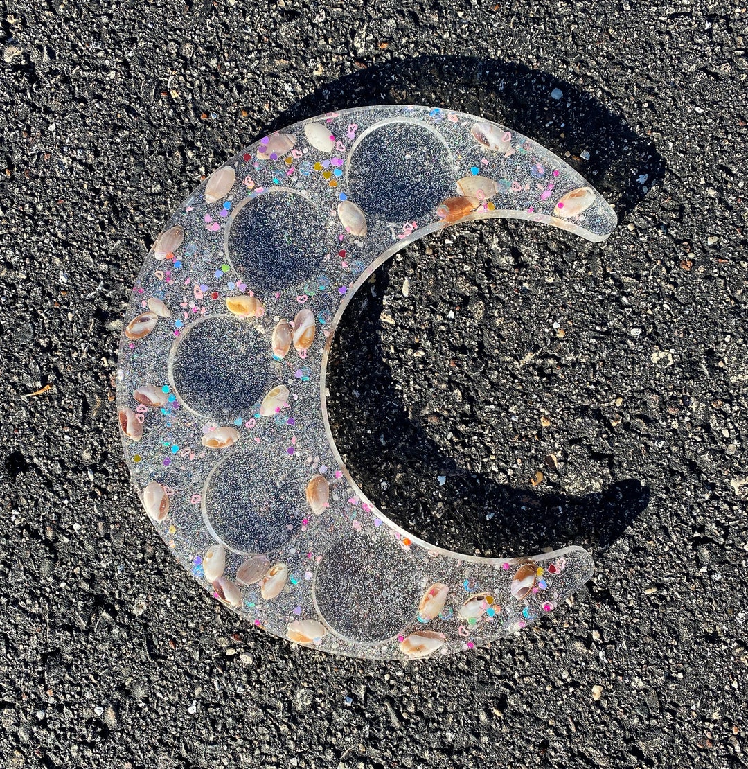 Crescent Moon 5 Candle Holder, Seashells and Sequins - Etsy