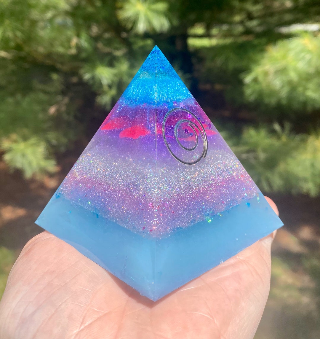 Resin Pyramid, Turquoise, Purple, Pink and Silver Glitter Stripes With ...