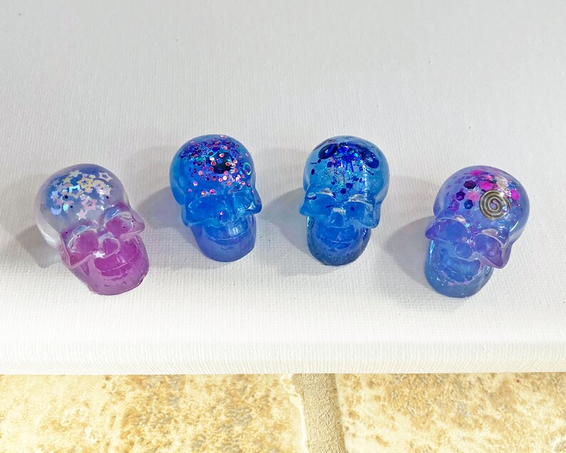 Mini Skulls Set, 4 Mini Skulls Blue and Pink With Holographic Silver ...