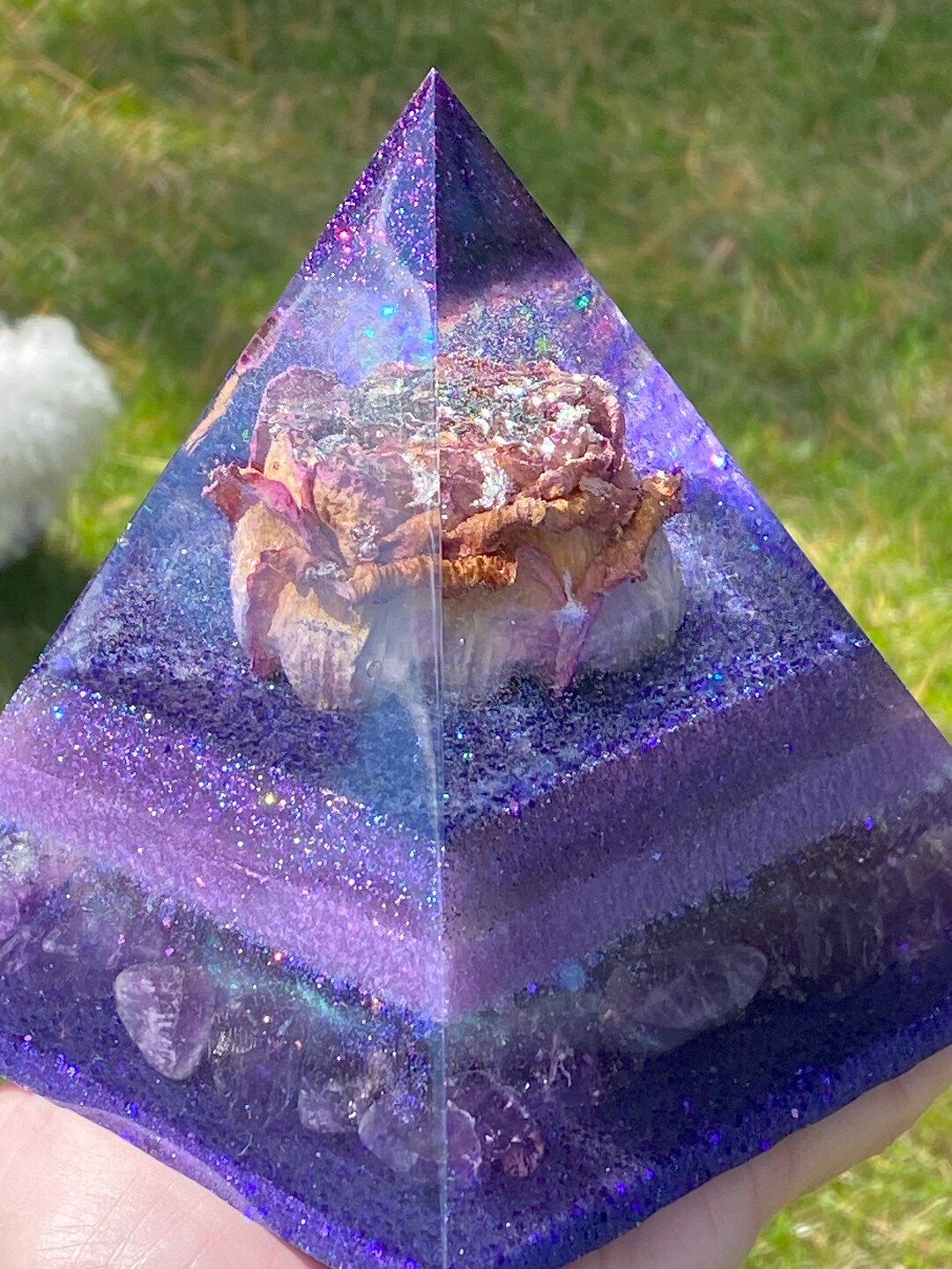 Giant Purple Resin Pyramid With Real Dried Rose and Amethyst - Etsy