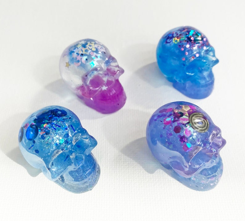 Mini Skulls Set, 4 Mini Skulls Blue and Pink With Holographic Silver ...