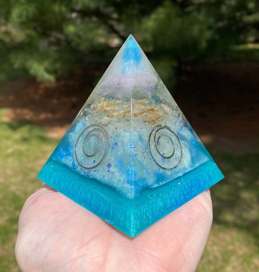 Resin Pyramid, Glow With Spirals and Wildflowers, Turquoise - Etsy