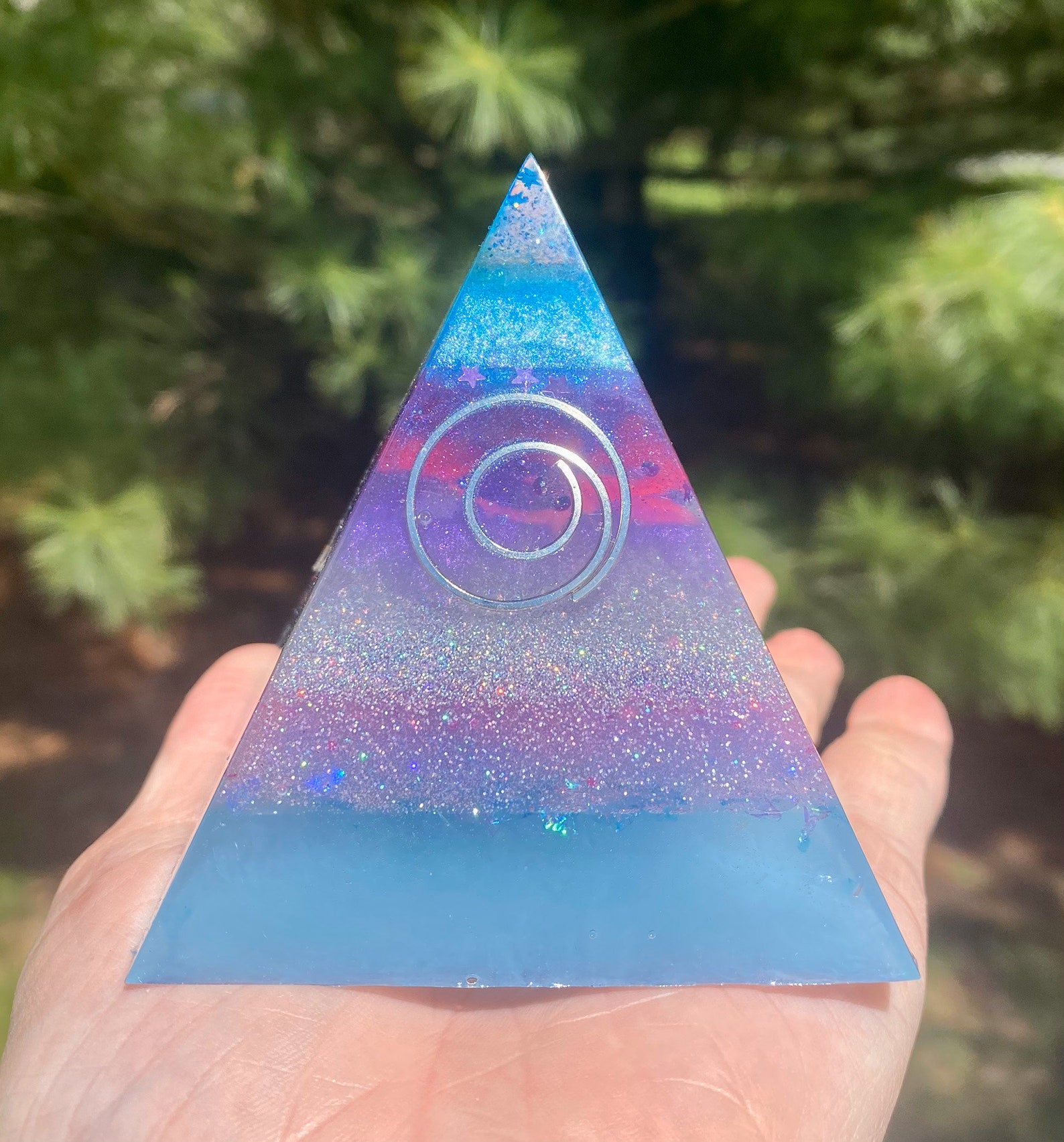 Resin Pyramid, Turquoise, Purple, Pink and Silver Glitter Stripes With ...