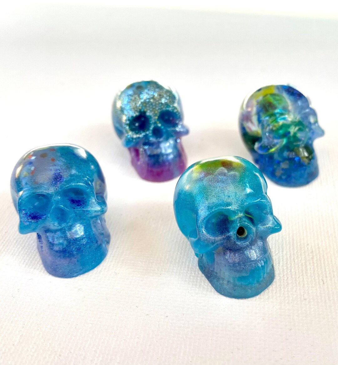 Mini Skulls Collection, 4 Mini Skulls Turquoise and Green With Floral ...