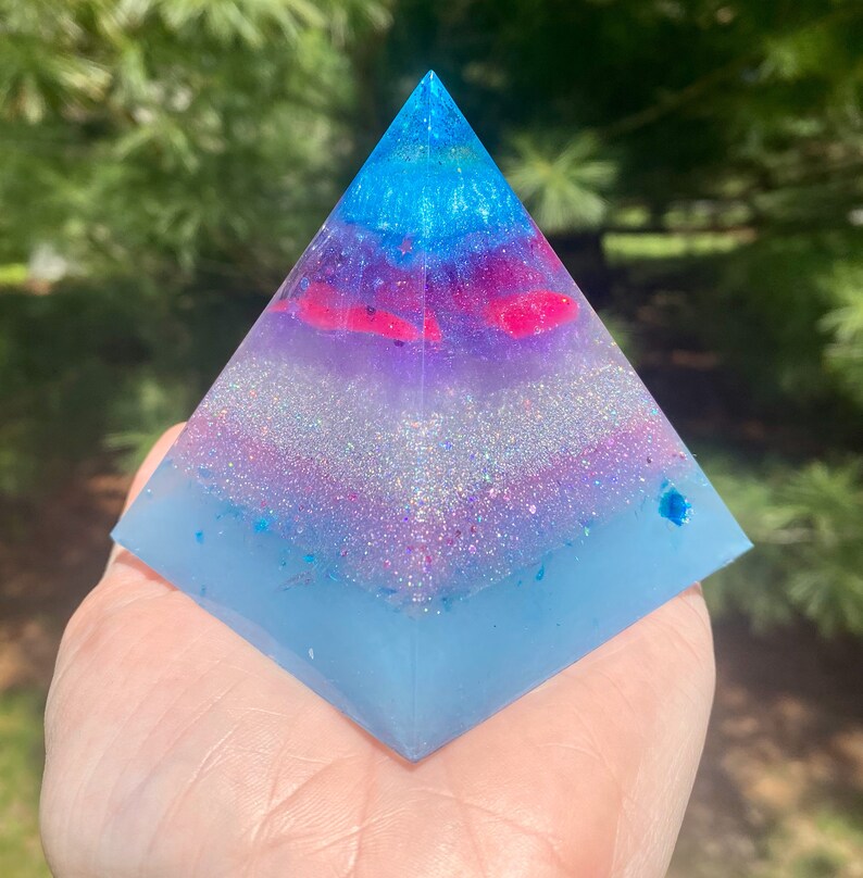 Resin Pyramid, Turquoise, Purple, Pink and Silver Glitter Stripes With ...