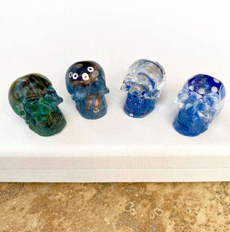 Mini Skulls Collection, 4 Mini Skulls Blue and Green Sparkle - Etsy