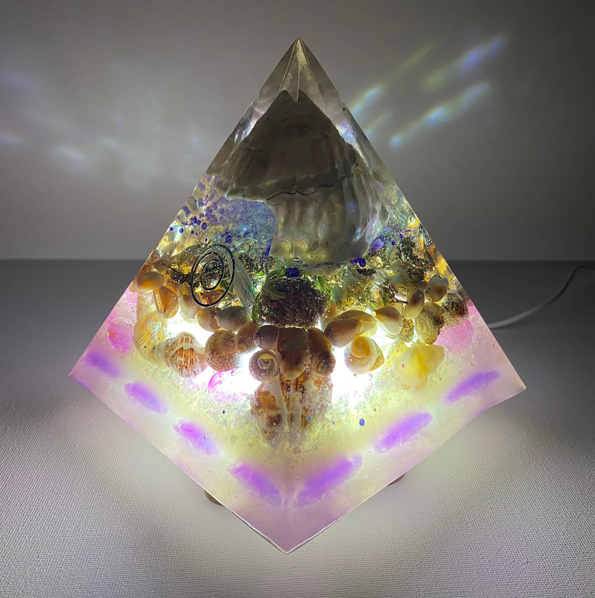 Giant Resin Pyramid Night Light With Seashells, Wildflowers, Glitter ...
