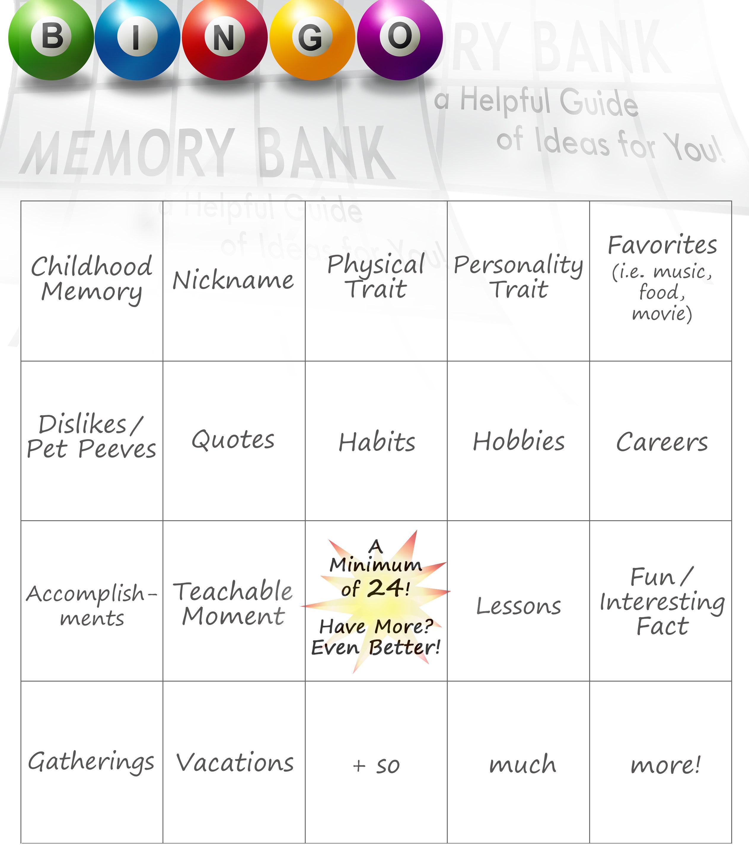 A Personalized Bingo Game of Your Memories & Stories for Family Game ...