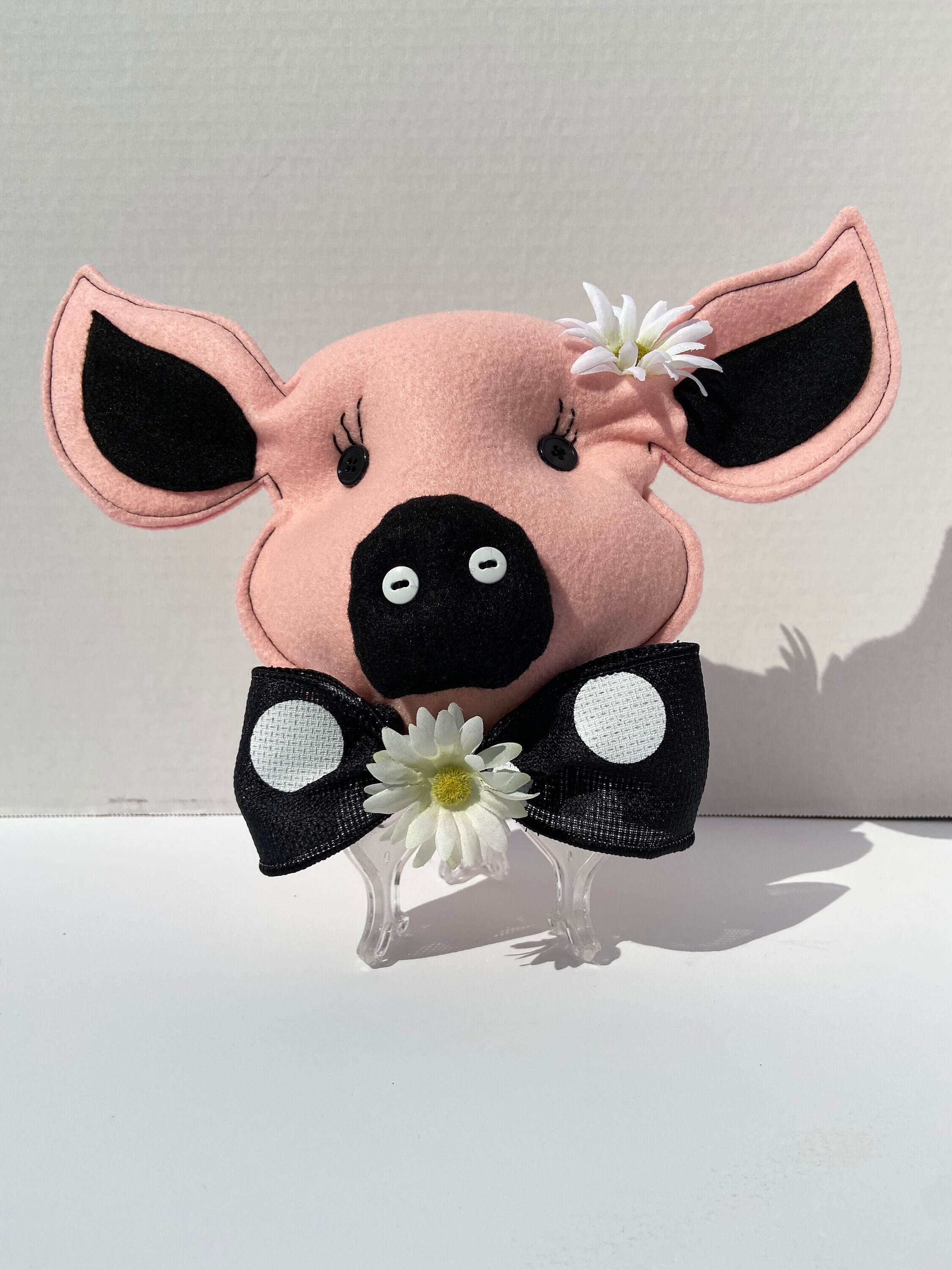 Black on Pink Plush Pig Wreath Attachment for Farmhouse Decor | Etsy