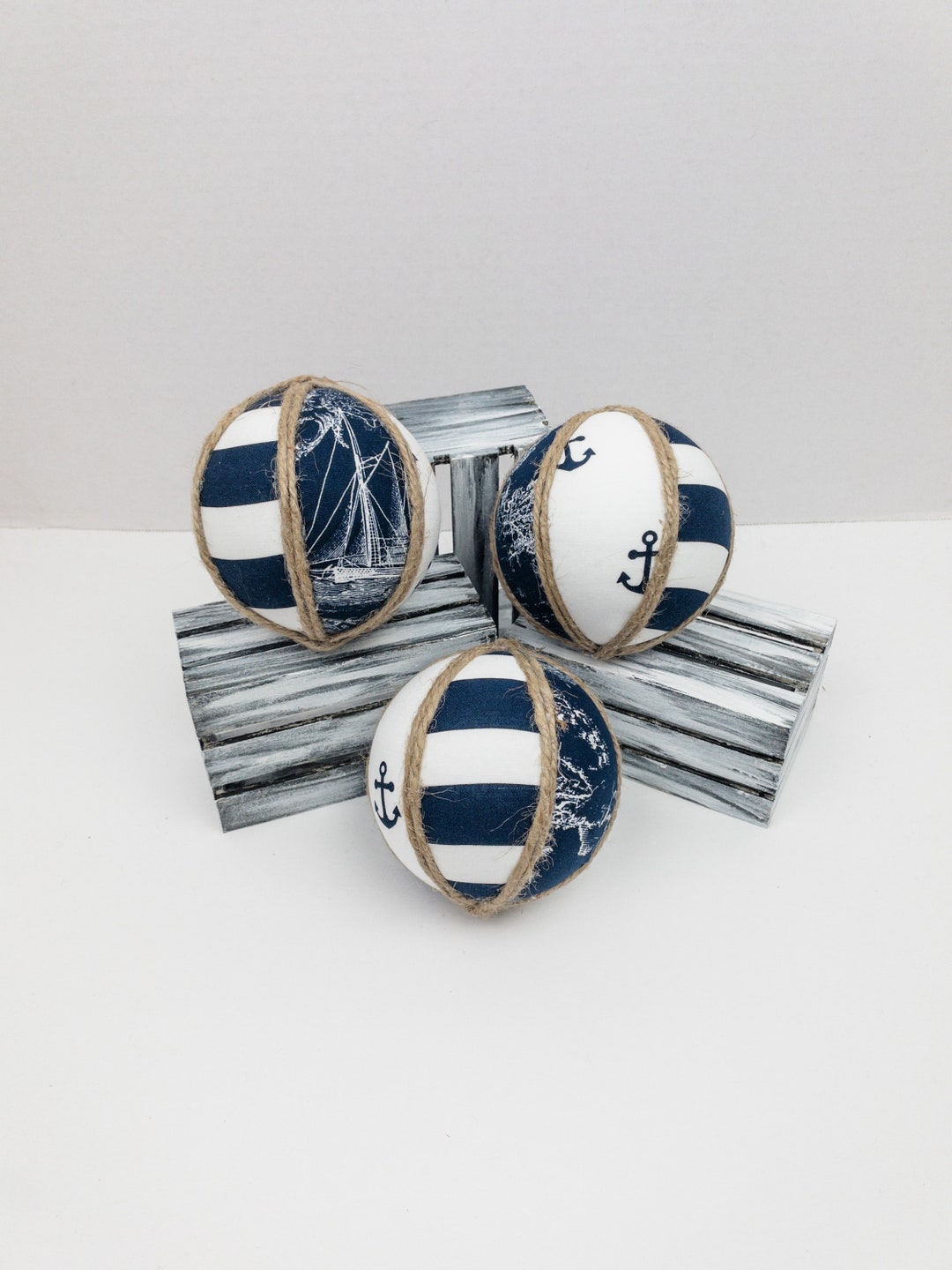 Set of 3-nautical Beach Ornament or Accent Balls for the - Etsy