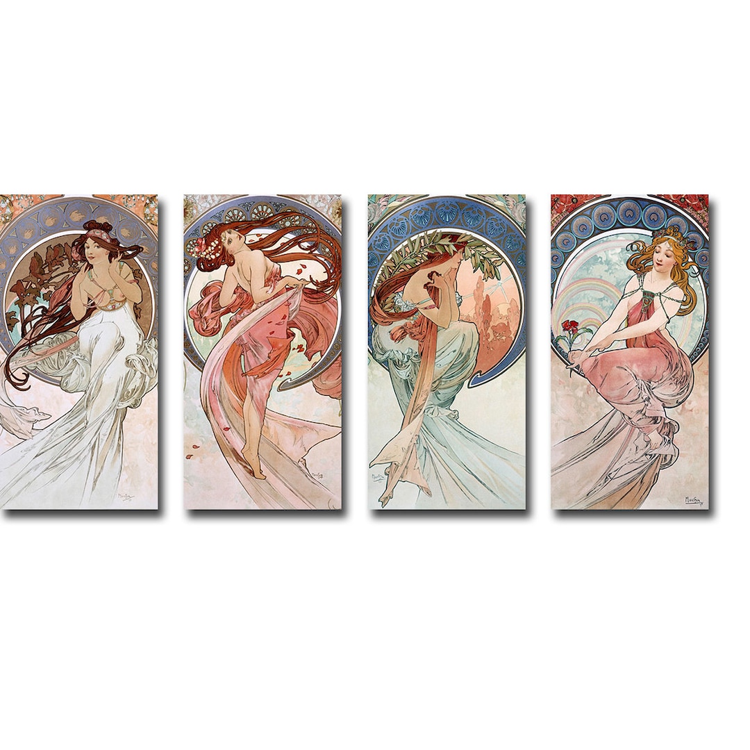 Alphonse Mucha 'music, Dance, Poetry, and Painting ' 4-pc Canvas Giclee ...