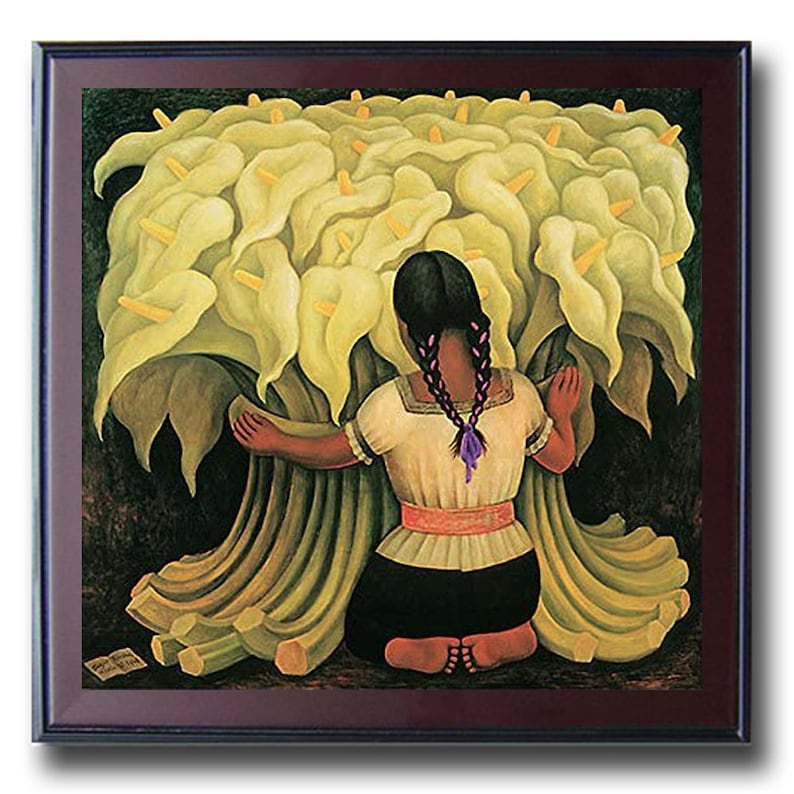 Diego Rivera 'girl With Lilies' Mahogany-framed Canvas Wall Art (30 in ...