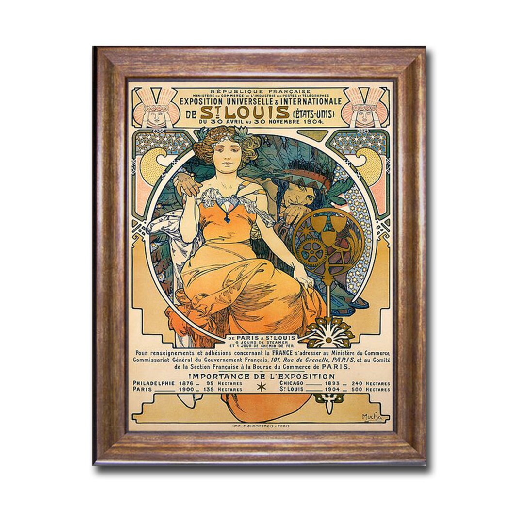 Alphonse Mucha '1904 St. Louis Worlds Fair' Bronze-framed Canvas Wall ...