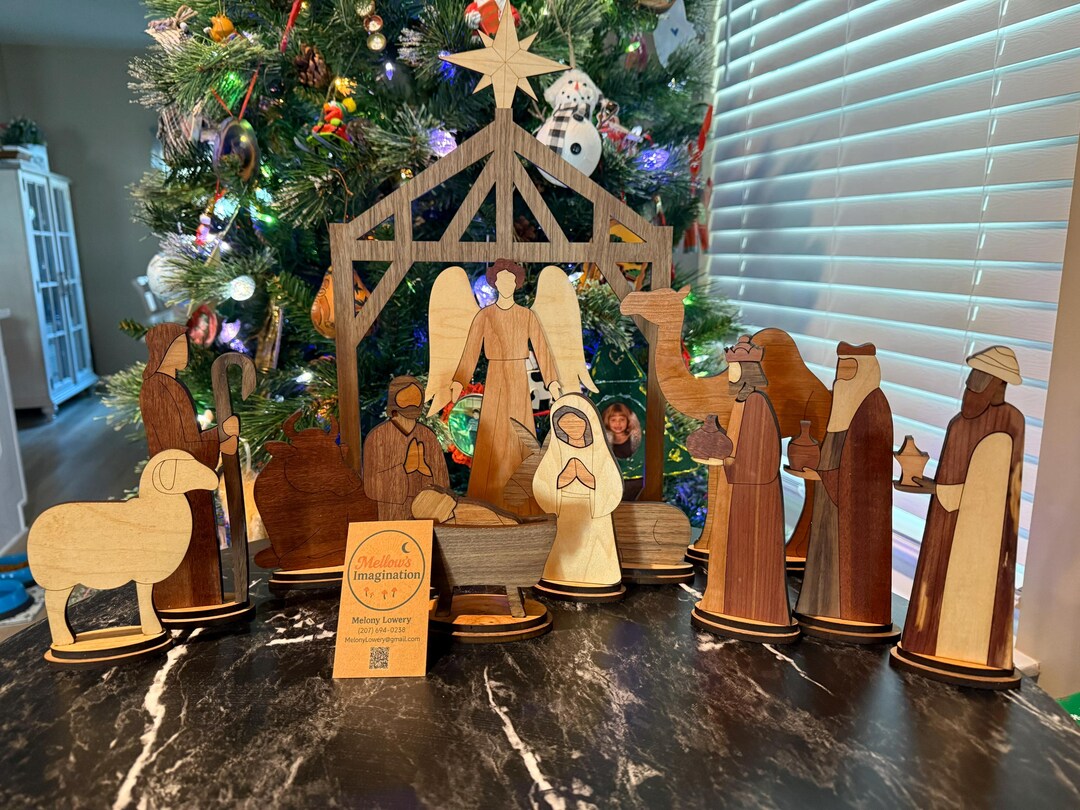 Handcrafted Wooden Nativity Set | Minimalist Christmas Creche | Solid ...