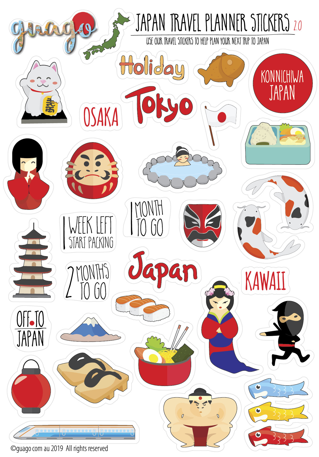 Japan Travel Planner Stickers DOUBLE PACK, Cute Travel Stickers, Travel ...