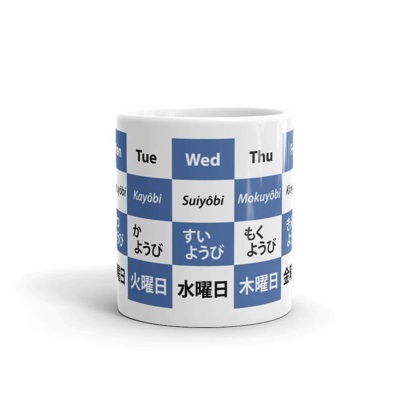 Japan Days of the Week Mug With Kanji, Romanji and Hiragana - Blue ...
