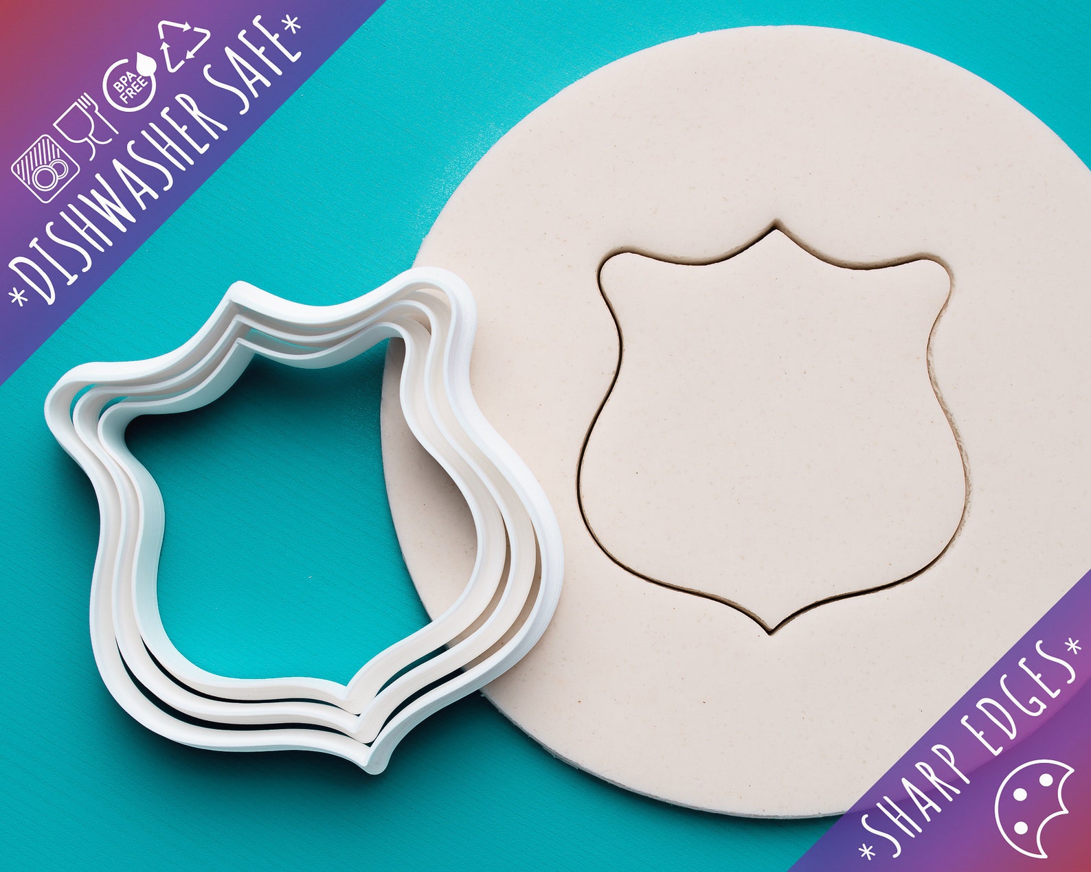 Badge Plaque Shape Outline Cookie Cutter 3 Sizes Dishwasher Safe Sharp ...