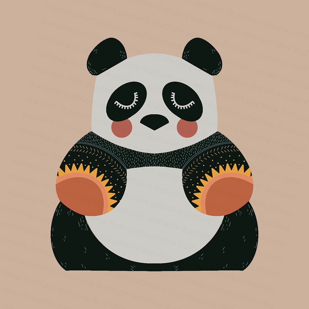 Panda Albo Monstera Illustration - Etsy