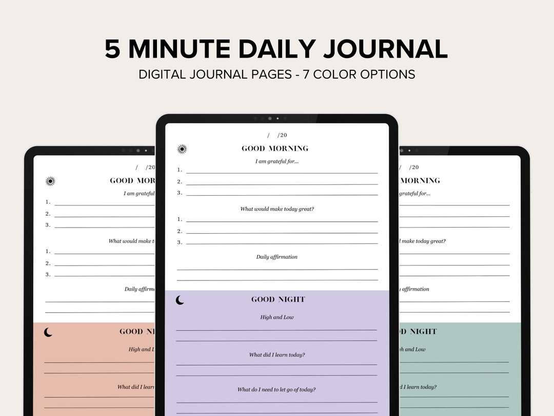 5 Minute Daily Journal Digital | Digital Gratitude Journal | Daily ...