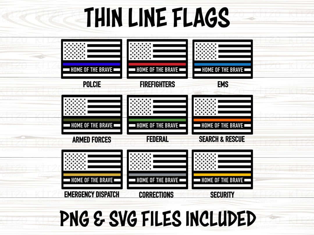 Thin Line Support Flag Graphic Bundle DIGITAL DOWNLOAD Fire, Police ...